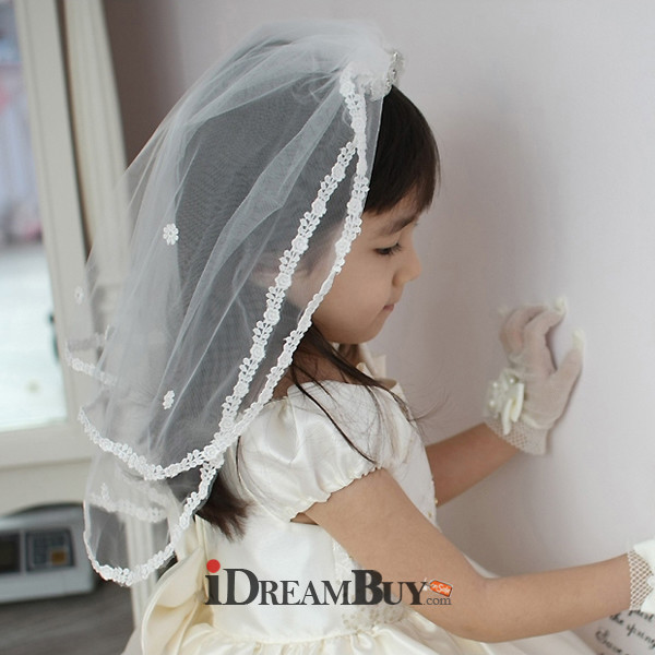 2 Layers White Tulle Flower Girl Veils with Tiaras - US$ 15.95 ...