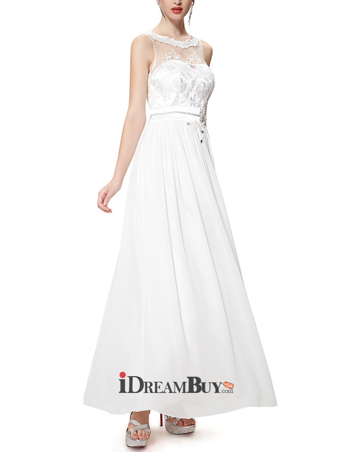 Simple Sleeveless Ankle Length White Chiffon Formal Evening Dress - US ...